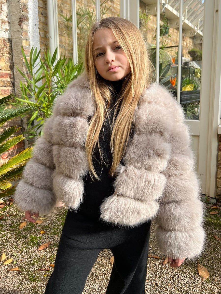 Beige Childrens Faux Fur Coat – Luca London