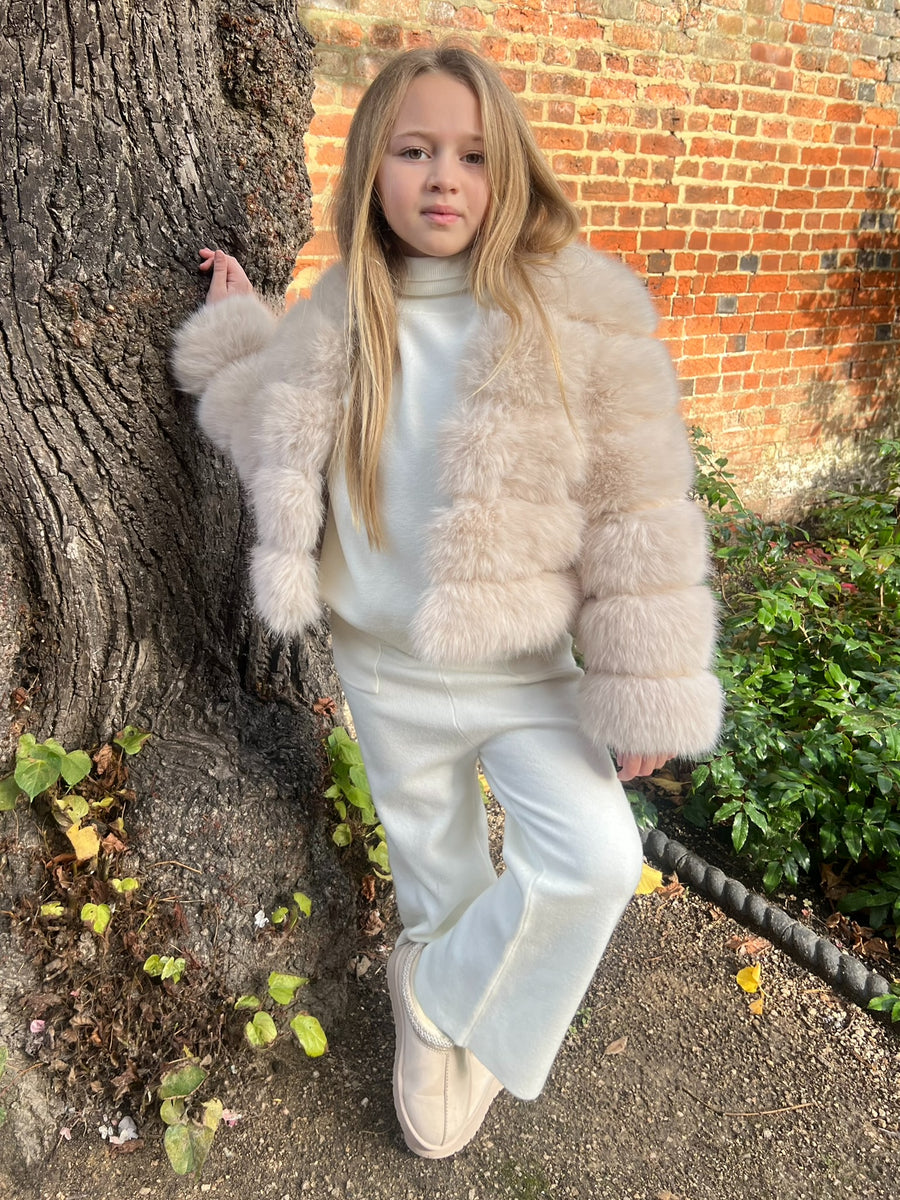 Light Beige Childrens Faux Fur Coat – Luca London