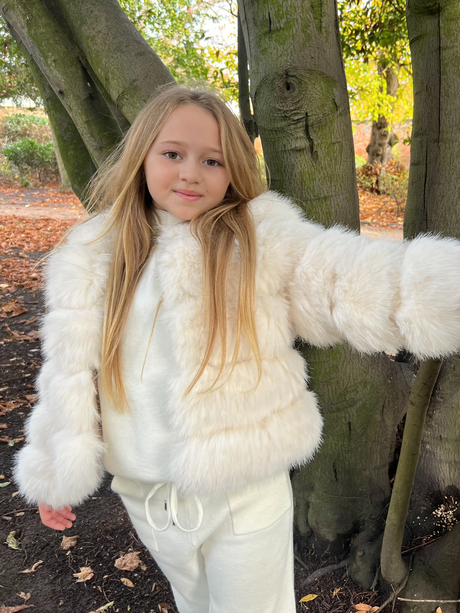Cream Childrens Faux Fur Coat – Luca London