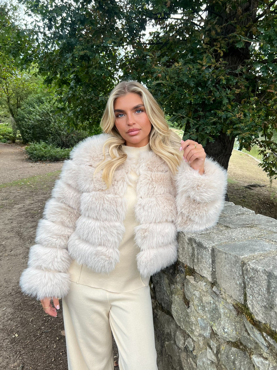 Light Beige Premium Faux Fur Jacket – Luca London